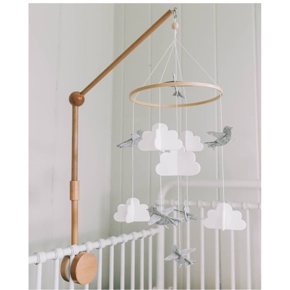 Other | Wooden Arm Mobile Hanger For Baby Crib With Felt Clouds Birds ...